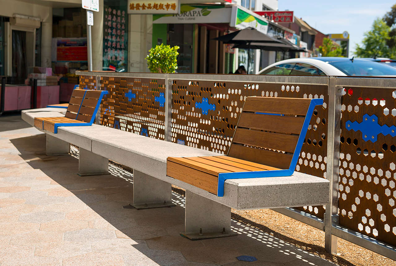 Mitcham Streetscape | Polished bench seats | SVC Civil