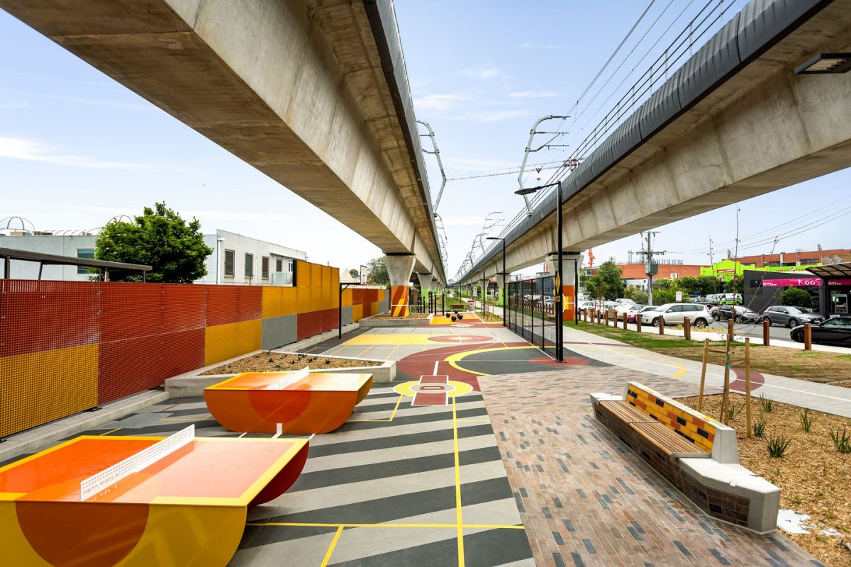 Carnegie Station Linear Park | Bespoke concrete seat modules | SVC Civil