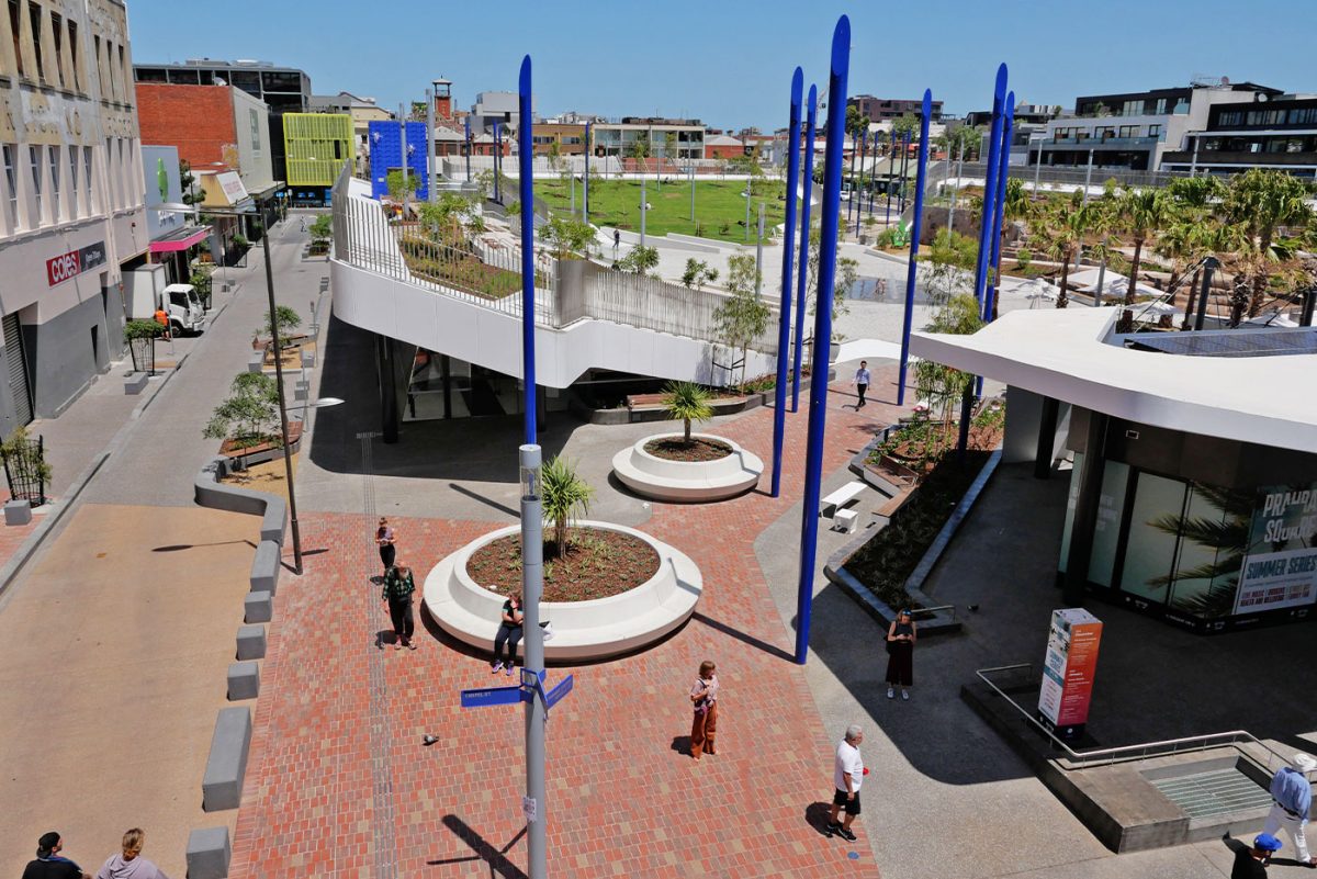 Prahran Square | Concrete seat planter modules | SVC Civil